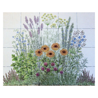 "Flowering Herb Garden" decorative kitchen backsplash tile mural ...