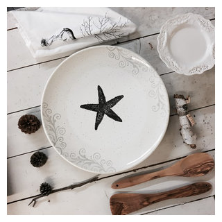 Hand Painted Coastal Guestbook Ceramic Serving Platter - Beach Style ...
