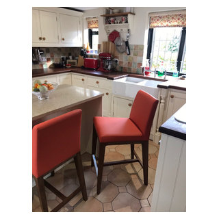 Ilenia Bar Stools, Terracotta Leather Upholstery, Walnut Stain Ashwood ...