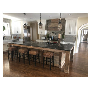 Island and Hood reclaimed barn wood custom cabinets by Zarrillos ...