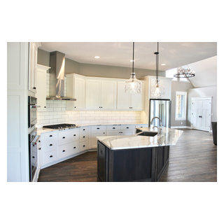 Ivory Painted Cabinet Kitchen with Gray Stained Hickory Island in Rural ...