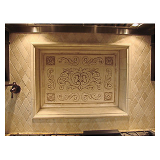 Kitchen backsplash using Floral tile, scrolls, medallions - Traditional ...