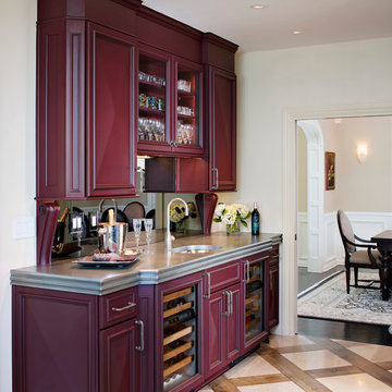 75 Beautiful Kitchen with Zinc Countertops and Mirror Backsplash ...