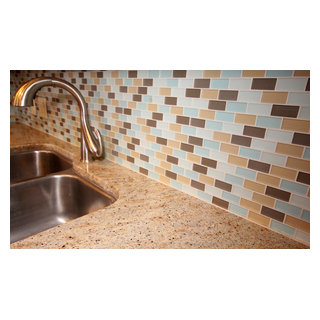 Kitchen redesign with new granite and beach glass tile backsplash ...