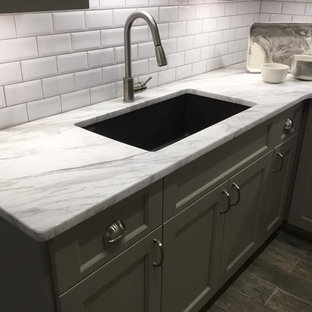 75 Beautiful Vinyl Floor Kitchen with Marble Countertops Pictures ...