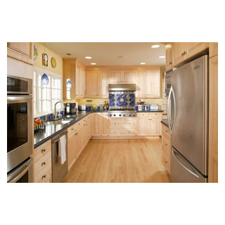 Large Open Kitchen with Diamond Shaped Backsplash - Traditional ...
