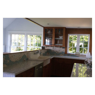 Large Wrap-Around Ocean-Themed Kitchen Backsplash - Beach Style ...