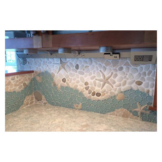Large Wrap-Around Ocean-Themed Kitchen Backsplash - Beach Style ...