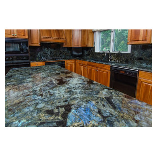 Lemurian Blue Labradorite Kitchen with Full Backsplash - Traditional ...