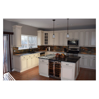 Linen Cabinets with Light Quartz Countertop and Dark Quartz Countertop ...