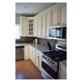 Linen Cabinets with Light Quartz Countertop and Dark Quartz Countertop ...