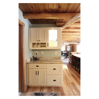 Log Cabin Rustic White Kitchen Cabinets with Granite and Wood ...