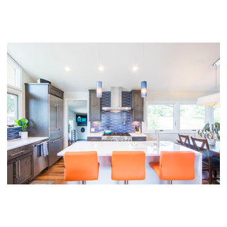Midcentury Modern Kitchen with Statement Blue Wave Tile - Mid-Century ...