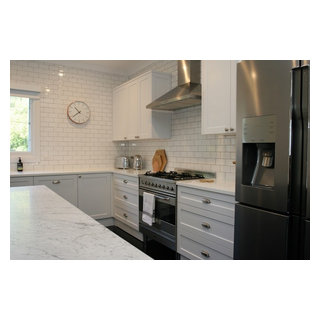 Grey Hamptons Style Kitchen with Corian Benchtop - Kitchen - Sydney ...
