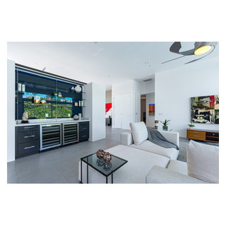Modern Dark Grey Kitchen with Adriatic in Lead Walnut - Midcentury ...