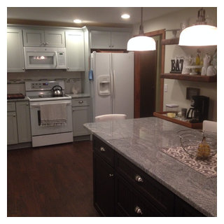 Modern Green Tea Kitchen Remodel with Pebble Kitchen Island - Modern ...
