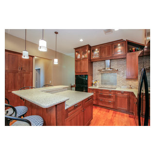 Modern kitchen with display cabinets and custom bench - Modern ...