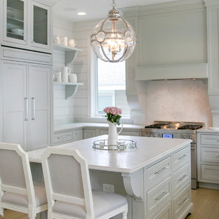 75 Beautiful Kitchen with Beaded Inset Cabinets and Wood Backsplash ...