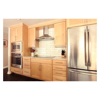 Natural Maple Cabinets in Open Kitchen with Quartz Countertops ...