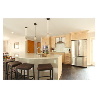 Natural Maple Cabinets in Open Kitchen with Quartz Countertops ...