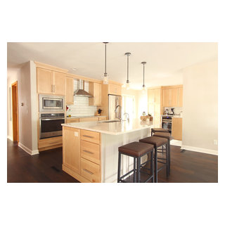 Natural Maple Cabinets in Open Kitchen with Quartz Countertops ...
