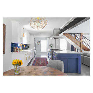 Navy Blue Hexagon Tile and Kitchen Island - Transitional - Kitchen ...