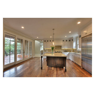 Omega Full Access white kitchen - cherry dark stain island, Cambria ...