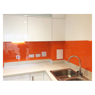 Orange Plain Colour Glass Splashback - Modern - Kitchen - Hertfordshire ...