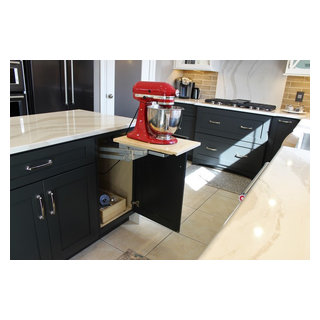 Quad Cities Kitchen With Gray Base Cabinets and Waterfall Counters ...