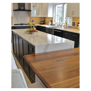 Quad Cities Kitchen With Gray Base Cabinets and Waterfall Counters ...