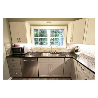 Refaced 2-tone kitchen, Base Cabinets - Harbor Mist; Wall Cabinets ...