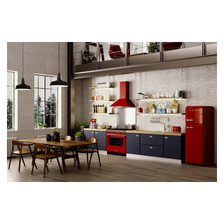 Retro Smeg Kitchen with Red Appliances and Blue Cabinets - Eclectic ...