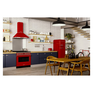 Retro Smeg Kitchen with Red Appliances and Blue Cabinets - Eclectic ...