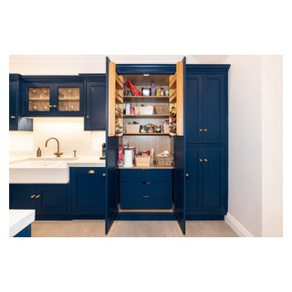 Royal Navy Blue Shaker Style Kitchen with integrated dining seating ...