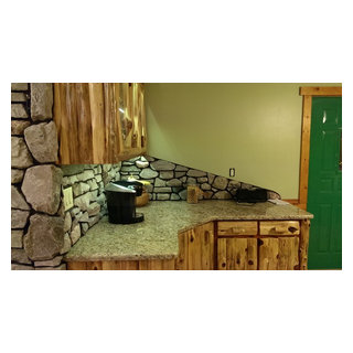 Rustic Red Cedar Kitchen with cultured Stone Backsplash - Rustic - Kitchen - Other - by Attic ...