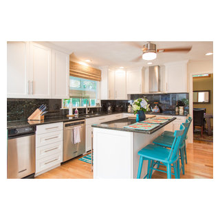 Satin White Kitchen with Pearl Blue Granite - Shabby-chic Style ...