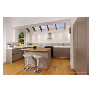 Beige and White Handleless Kitchen Cardiff - Contemporary - Kitchen ...