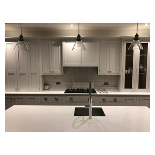 Sleek and sophisticated, modern off white handmade kitchen with island ...