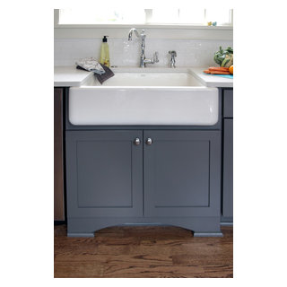 Storm Gray Kitchen - Close Up of Apron Sink and Gray Painted Cabinets ...