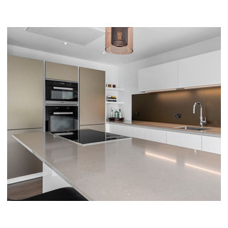 Stylish white and bronze glass kitchen - Contemporary - Kitchen - Other ...