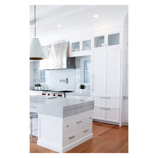 Thick Marble Countertop with Marble Faced Drawers - Transitional ...
