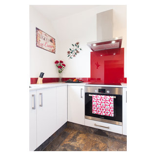 Touchtex White Kitchen with Red Splashback - Eclectic - Kitchen ...