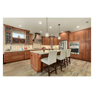 TRADITIONAL CHERRY CABINETS BY SCHULER, CUSTOM COPPER HOOD ...