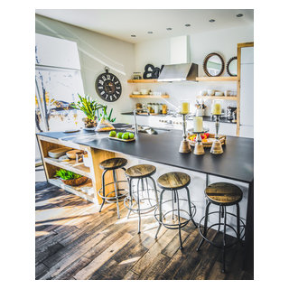 Warm Industrial with Natural Wood Kitchen - Industrial - Kitchen ...