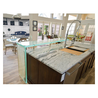 Waterfall Edge Glass Countertop High Bar - Contemporary - Kitchen ...