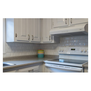 White Bevelled Subway Tile Backsplash - Transitional - Kitchen - Boston ...