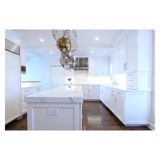 White Cabinets with Marble Looking Quartz Countertop - Traditional ...