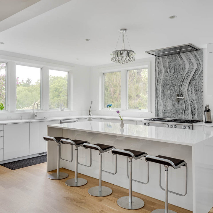 White Quartz Waterfall Island - Photos & Ideas | Houzz