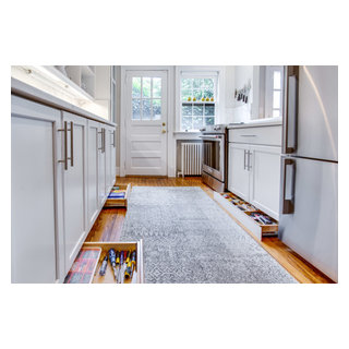 White Galley Kitchen with Hidden Toe Kick Drawers Washington DC ...