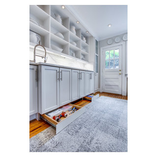 White Galley Kitchen with Hidden Toe Kick Drawers Washington DC ...